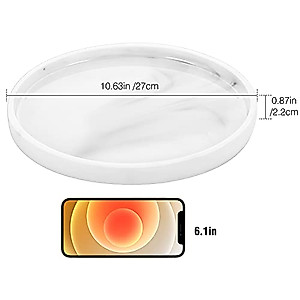Luxspire Round Tray, Resin Bathroom Vanity Tray 11 inch Kitchen Sink Storage Tray, Tray Countertop Organizer for Coffee Perfume Soap Tray Towel Dresser Jewelry Cosmetic Dish, Marble White