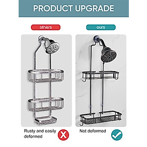 Cobbe Anti-Swing Shower Caddy Hanging with 4 Hooks for Towels/Sponge, No Drilling Bathroom Organizers and Storage Racks for Bathroom, Dorm and RV, Never Rust Aluminum, Large - Black