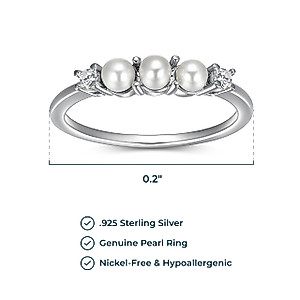 MORGAN & PAIGE Rhodium Plated Sterling Silver Freshwater Cultured Pearl and Cubic Zirconia Ring for Women, Size 7
