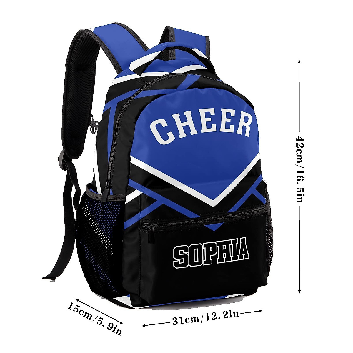 Personalized Cheer Blue Cheerleader Custom Backpack Waterproof Multifunctional Daypack with Name Gift
