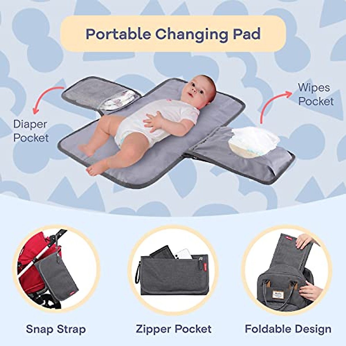 Diaper Bag Backpack, RUVALINO Neutral All-in-One Baby Bags for Boy Girl, Multifunction Large Travel Backpack with Portable Changing Pad, Stroller Straps, Pacifier Case and Insulated Pockets, Dark Gray