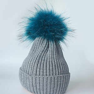 Chunxiao DIY Raccoon Fur Pom Pom Ball with Press Snap Button for Knitted Hat Beanie Hats, Detachable