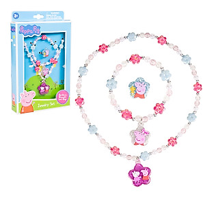 LUV HER Girls Jewelry Set - Dress Up 3 Piece Toy Jewelry Box Set with Bead Necklace, Bracelet, and Ring - Peppa Pig Play Accessories - Ages 3+