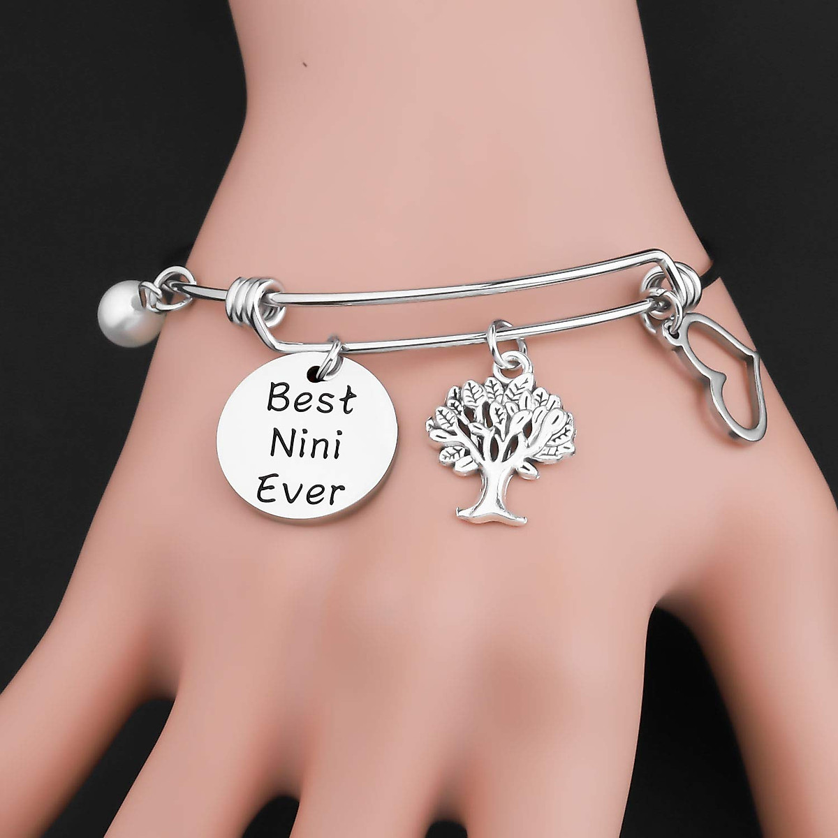 Lywjyb Birdgot Best Nini Ever Gift Best Nini Ever Bracelet Gift Best Nini Ever Funny Mother's Day Gift Best Nini Ever Christmas Gift (Nini br)