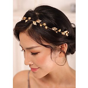 Kercisbeauty Gold Leaf Headband for Women Wedding Bridal Boho Hair Piece Dainty Hair Accessories for Special Occasion