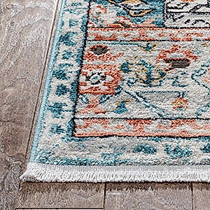 Well Woven Estin Multi Blue & Ivory Vintage Oriental Distressed Medallion Pattern Boho Area Rug (7'10" x 9'10")