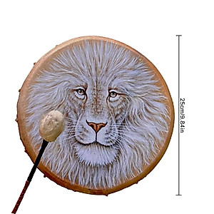 DRYEN Lion Shaman Drum, 10 Inch Lion Pattern Handmade Shaman Drum With Drum Stick, Spiritual Instrument, Exquisite Look, Siberian Drum Spirit Music Symbol, Sound Healer Shaman Drum For Reflection