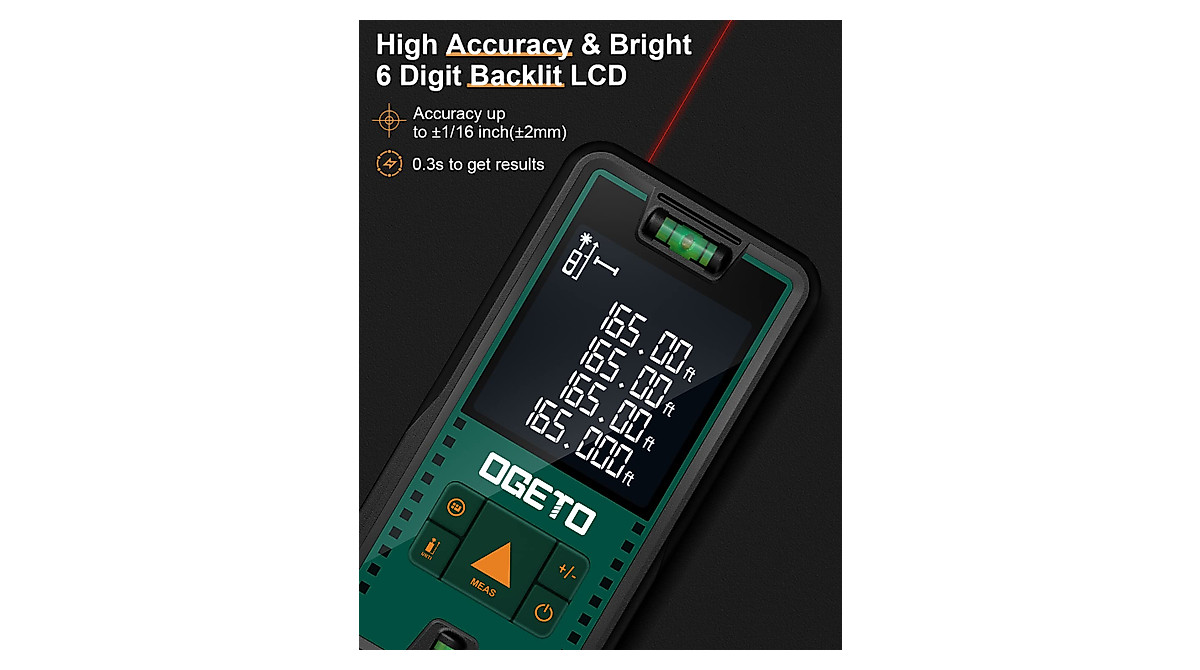 Ogeto 165ft Digital Laser Measure - Accurate & Compact