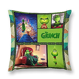 Christmas Green Monster Blanket, Ultra Soft Flannel Fleece Throw Blankets Lightweight Warm Travel Blankets with 1 Throw Pillow Covers for Couch Sofa Bed Kids Adults All Season