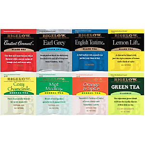 Bigelow Herbal Tea Variety Assortment Pack of 64 Tea Bags Featuring English Teatime, Constant Comment, Lemon Lift, Earl Grey, Green, Cozy Chamomile, Orange Spice, Mint Medley