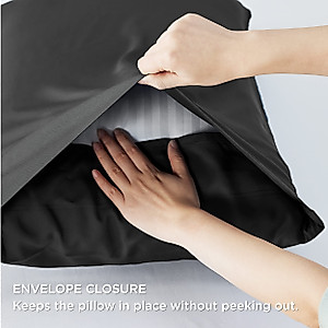 Bedsure King Size Pillow Cases Set of 2, Rayon Derived from Bamboo Cooling Pillowcase, Silky Soft & Breathable Pillow Cover with Envelope Closure, Gifts for Men or Women, Black, 20x40 Inches