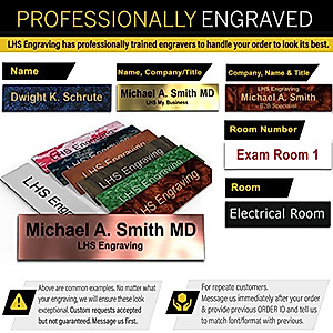 LHS My Business | Engraved Name Plates for Door Sign Personalized Brushed Brass Plastic Plaque with Black Letters | 2x8 - M6
