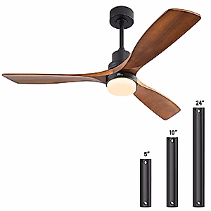 Sofucor 52 Inch Wood Ceiling Fan With Lights Remote Control Dimmable LED Light 3 Walnut Fan Blades Reversible DC Motor Modern Ceiling Fan with 3 Downrods(5 inch/10 inch/24 inch) for Farmhouse/Patios