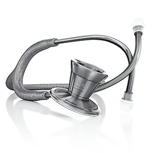 MDF Instruments Grey Glitter Metalika ProCardial Cardiology Stethoscope, Limited Edition Mprints, Lightweight Titanium, Adult, Dual Head, Grey Glitter Tube, Metalika Chestpiece-Headset, MDF797TGL12MT