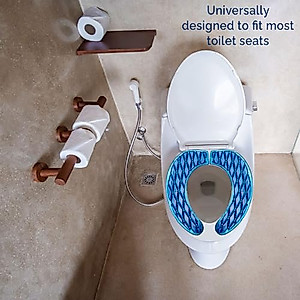 Morvat Washable Gel Toilet Seat Cover, Padded Riser Cushion for Toilets & Commode Chair, Maximum Pain Relief Comfort & Support, Adhesive Raised Donut Pad for Elderly & Handicapped, Blue
