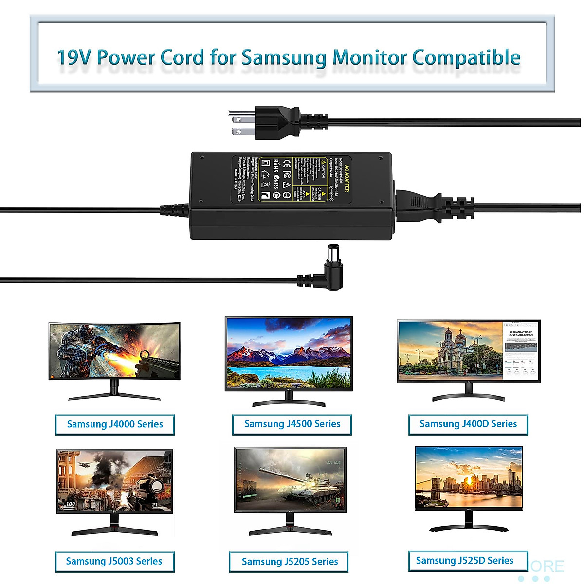 DC 19V TV Charger AC Adapter for Samsung 22" 32" UN32J UN22H UN32J4000AF UN22H5000 UN32J4000 UN32J400DAF BN44-00835A LCD LED Plasma DLP A4819-FDY BN44-00837A A6619 FSM Soundbar Power Supply Cord Plug