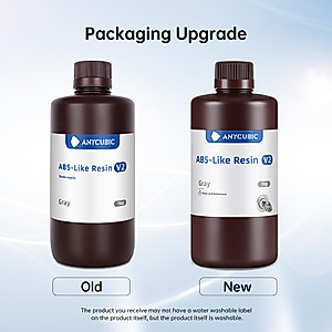 ANYCUBIC Water Washable ABS-Like 3D Printer Resin, High Toughness and Durability, High Precision and Easy to Post-process, Low odor, Wide Compatibility for all LCD Resin 3D Printers (Grey, 1kg)