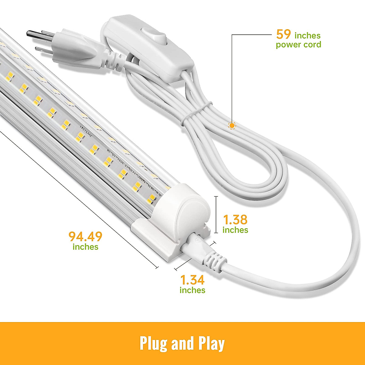 SpeePlant Led Shop Light 8FT 10 Packs, 100W 15000LM 5000K, Linkable 8 Foot Led Shop Lights, Super Bright Led Garage Light, V Shape T8 Led Light Fixture for Workshop, Double Row Led Tube Lights