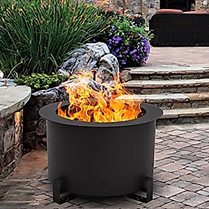 Grepatio Smokeless Fire Pit ,21.5 Inch Steel Double Flame Fire Pit Large Portable Stove Bonfire Outdoor Wood Burning for Outside, Backyard, Camping, Picnic, Garden w/ 1 Pokers and Cover(Black)
