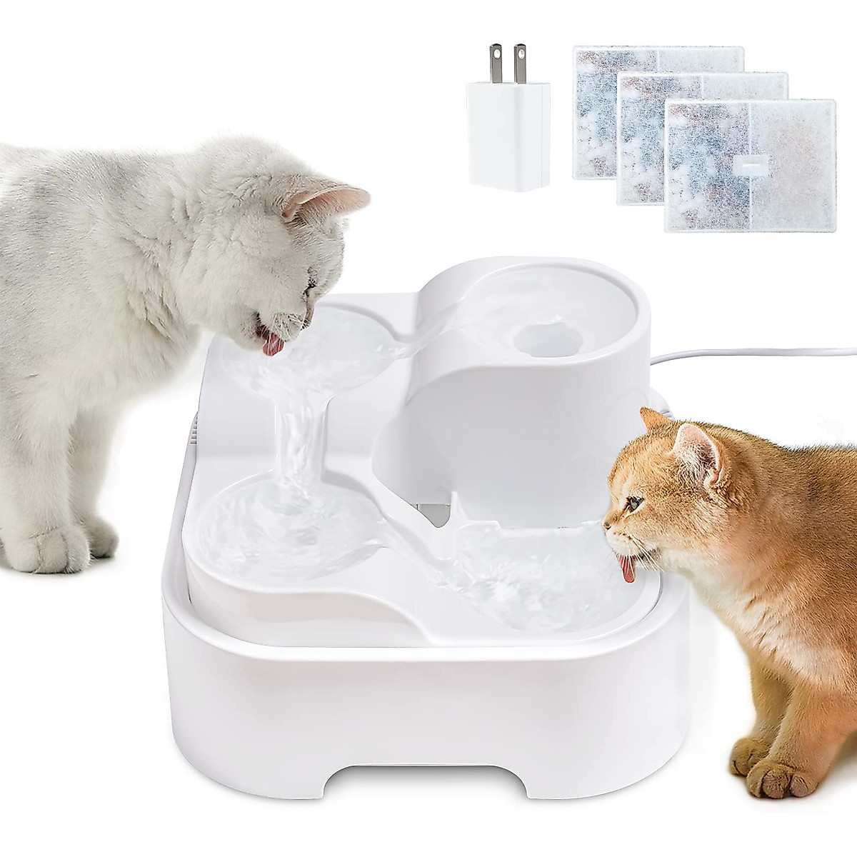 LIONROGE Cat Water Fountain, Ultra Silent Cat Fountain 2.8L/94oz, with LED Light, Activated Carbon Filter