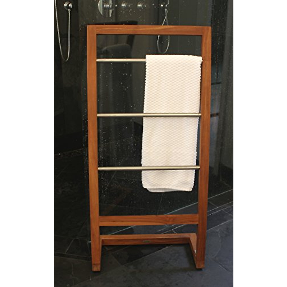 AquaTeak Patented Sula Angled Teak & Stainless Towel Stand