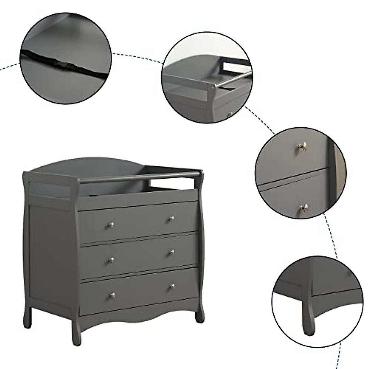 Karl home Changing Table Dresser Baby Diaper Changing Station Infant Nursing Table with 3 Drawers, Safety Rail & Strap for Bedroom, Nursery, Gray