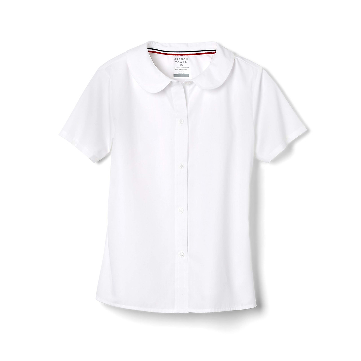 French Toast Girls' Short Sleeve Peter Pan Collar Blouse (Standard & Plus), White, 6