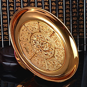 Cabilock Buddhist Plate Offering Bowl Footed Food Dessert Snack Blessing Bowl for Altar Rituals Incense Smudging Decoration Golden 7Inch