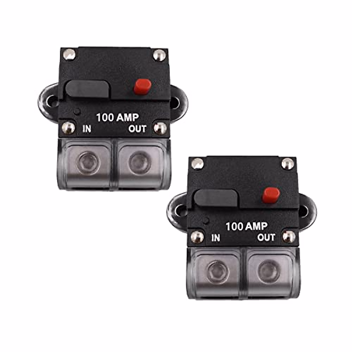 zipelo 100/200/300A Circuit Breaker Resettable, Self Recovery Circuit Breaker with Manual Reset Button, 12-48V DC Waterproof Surface for Power Audio System Protect, Inline Fuse for Vehicles (100A)