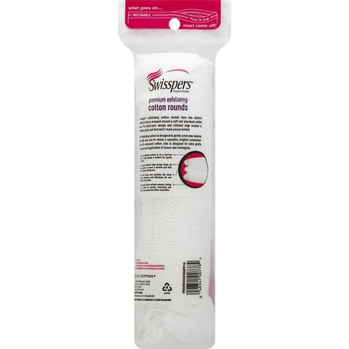 Swisspers Premium Exfoliating Rounds, 2 Distinct Raised Textured Surface, Cotton Facial Pads, 80 Count Re-closable Bag