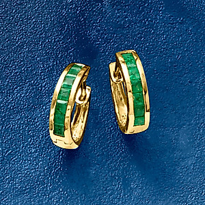 Ross-Simons 0.60 ct. t.w. Square-Cut Emerald Huggie Hoop Earrings in 14kt Yellow Gold