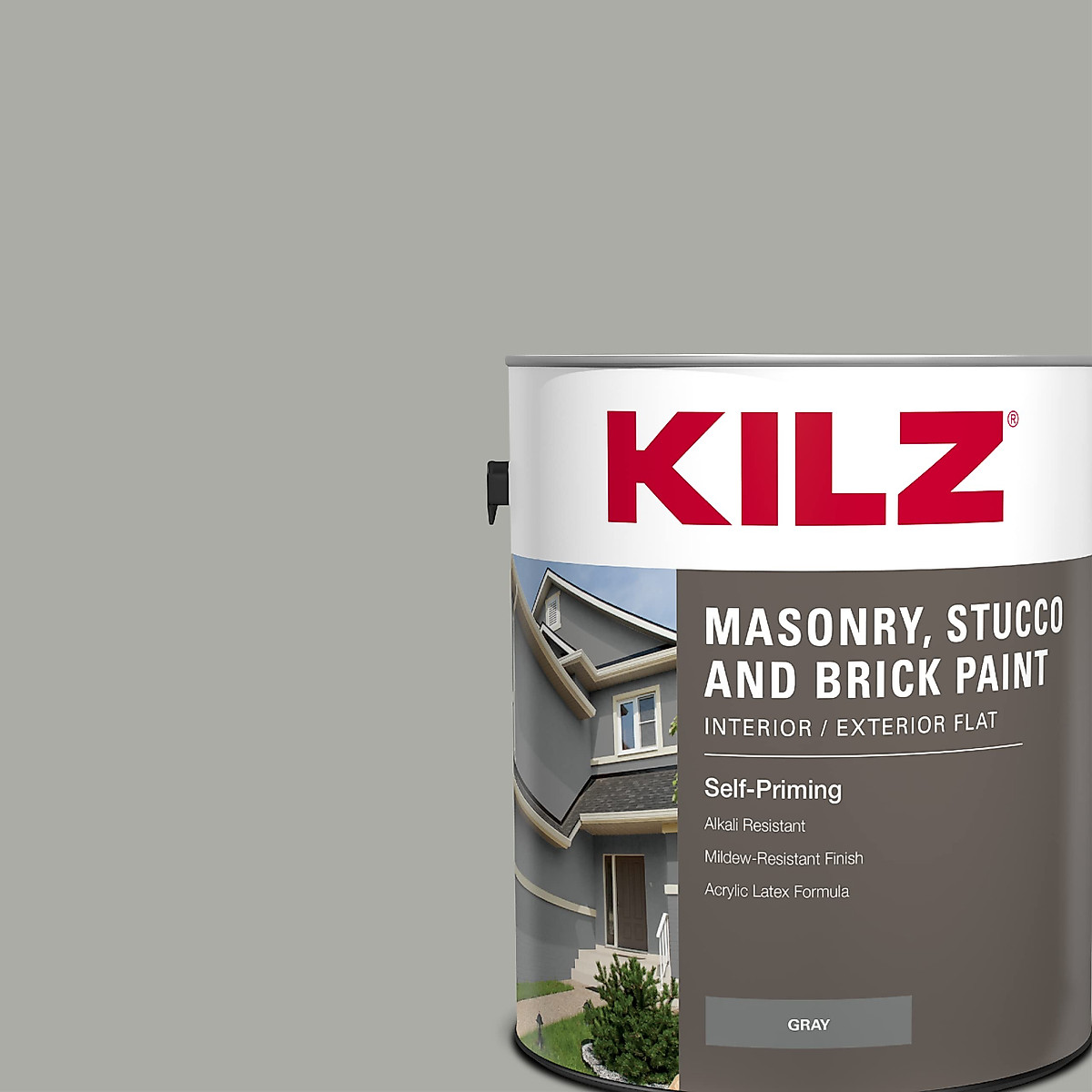KILZ Self-Priming Masonry, Stucco and Brick Paint, Interior/Exterior, Flat, Gray, 1 Gallon