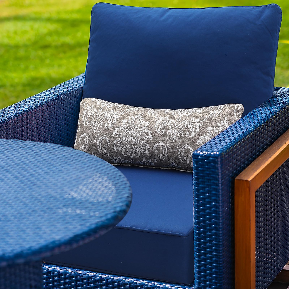 24"x24" Waterproof Outdoor Deep Seat Cushion Set, Patio Furniture Seat Cushion Set, Fabric Sponge Foam, Detachable/Washable, Dark Blue Color Set of 6 (2 Back 2 Seater 2 Pillow)