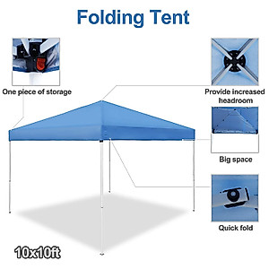 Smartxchoices Pop Up Canopy Tent - 10 x 10 FT Instant Outdoor Canopy with Wheeled Carry Bag, 4 Ropes, Straight Legs, Stakes,Height Adjustable Outdoor Tent Sun Protection Beach Shelter