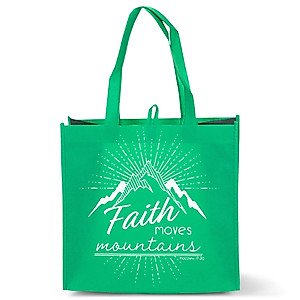 Faith Moves Mountains Scripture Green 12.5 x 12 Canvas Fabric Eco Tote Handbag
