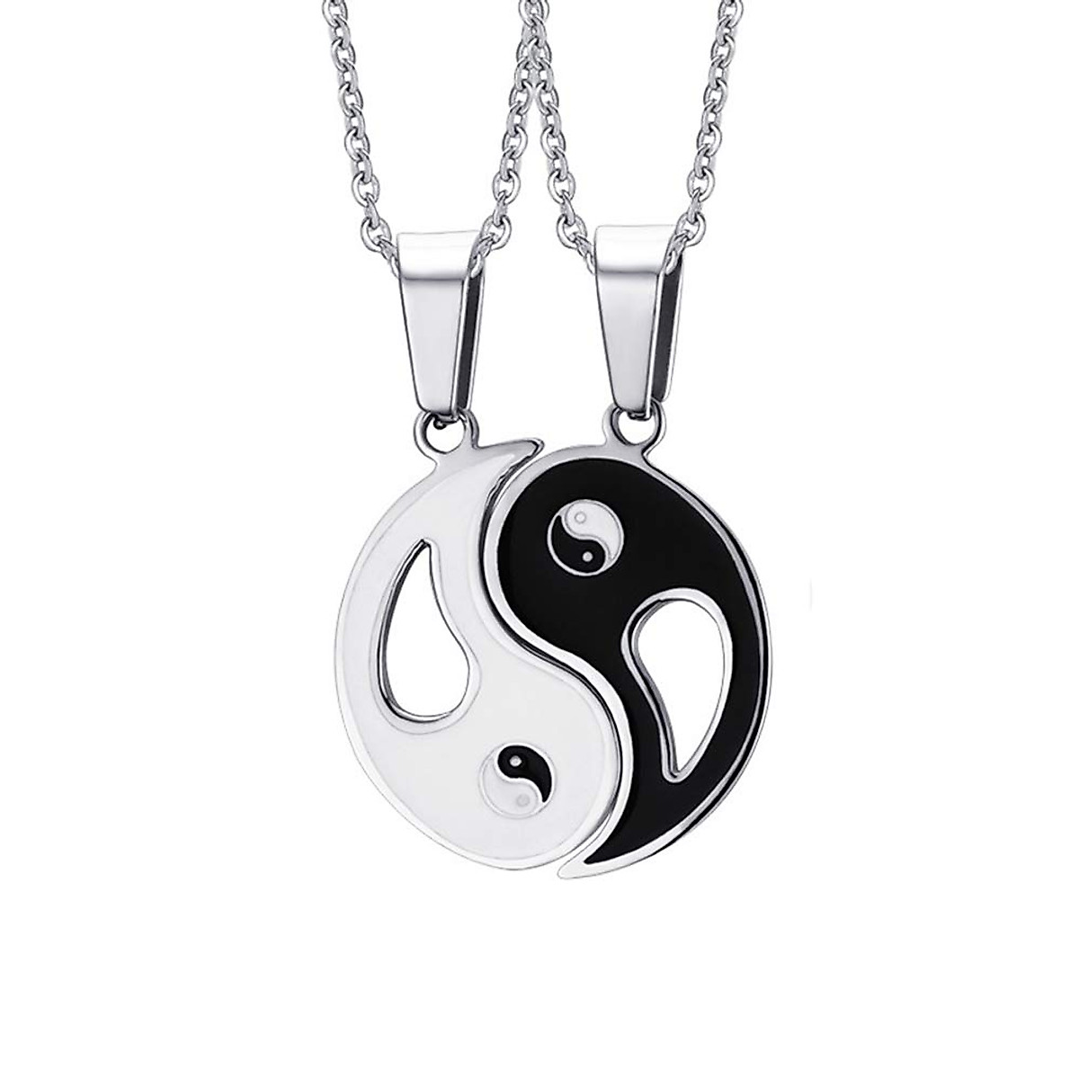 NewZenro 2 Pieces Yin Yang Bff Couples Pendant Necklace Chain for Women Mens Boys Personalized Matching Puzzle Diagrams Stainless Steel Necklaces 19.6" Gifts for Girlfriend Boyfriend Birthday Sister Xmas