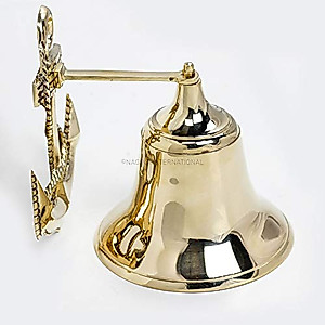 Nagina International 9" Premium Brass Polished Decorative Ornamental Anchor Bell | Pirate's Decorative Ship's Bell | Maritime Ocean Home Decor | Beach House Metal Bell