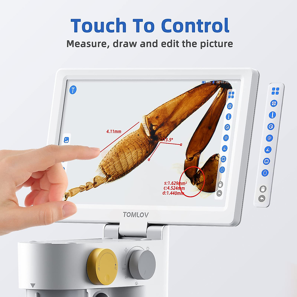 TOMLOV DM301 Biological Kids Microscope 1200X with 9'' IPS Touchscreen, Meaure and Edit, 1080P Triple Camera, Slides Set, STEM Digital Microscope for Home Education, Windows Mac Compatible