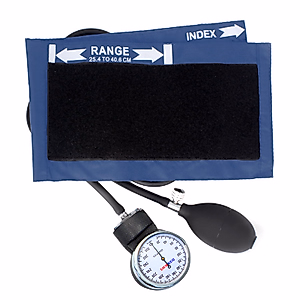 Dixie Ems Deluxe Aneroid Sphygmomanometer Blood Pressure Set W/Adult Cuff, Carrying Case and Calibration Tool - Navy