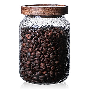 RareCi Glass Storage Jar, Food Storage Container with Airtight Bamboo Wooden Lid, Kitchen Canisters For Tea,Coffee Bean, Sugar, Candy, Cookie, Spice (500ml, 17 Ounce)