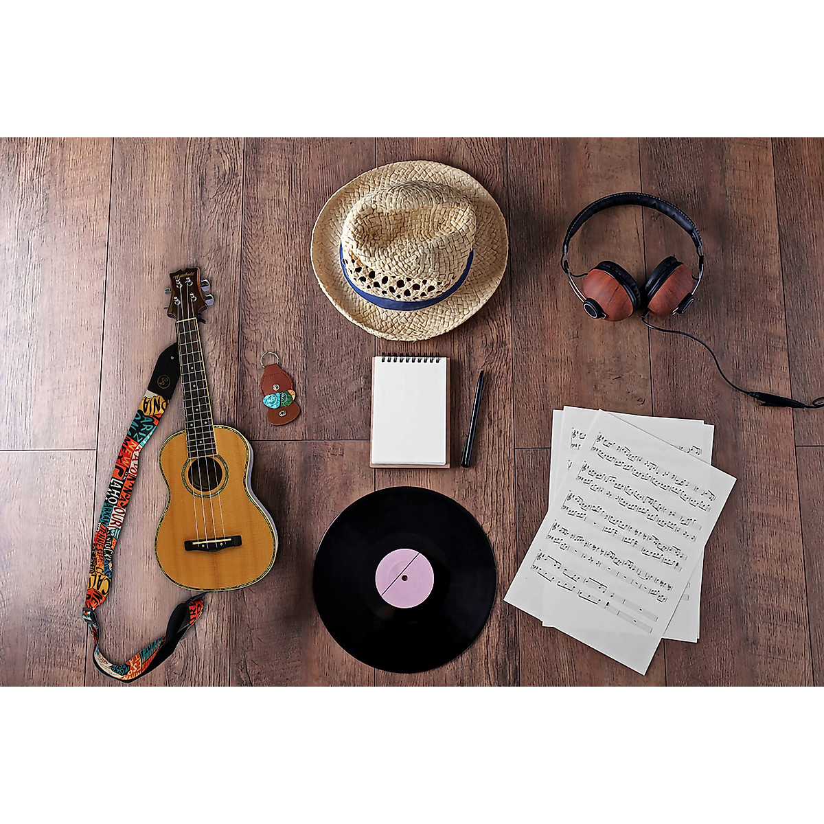 Speedee Music Embroidered Ukulele Strap Kit - 1 US Map Camo Design Ukulele Strap, 3 Guitar Picks, 1 Strap Button, 1 Pick Holder Orange Black Red Blue Yellow White