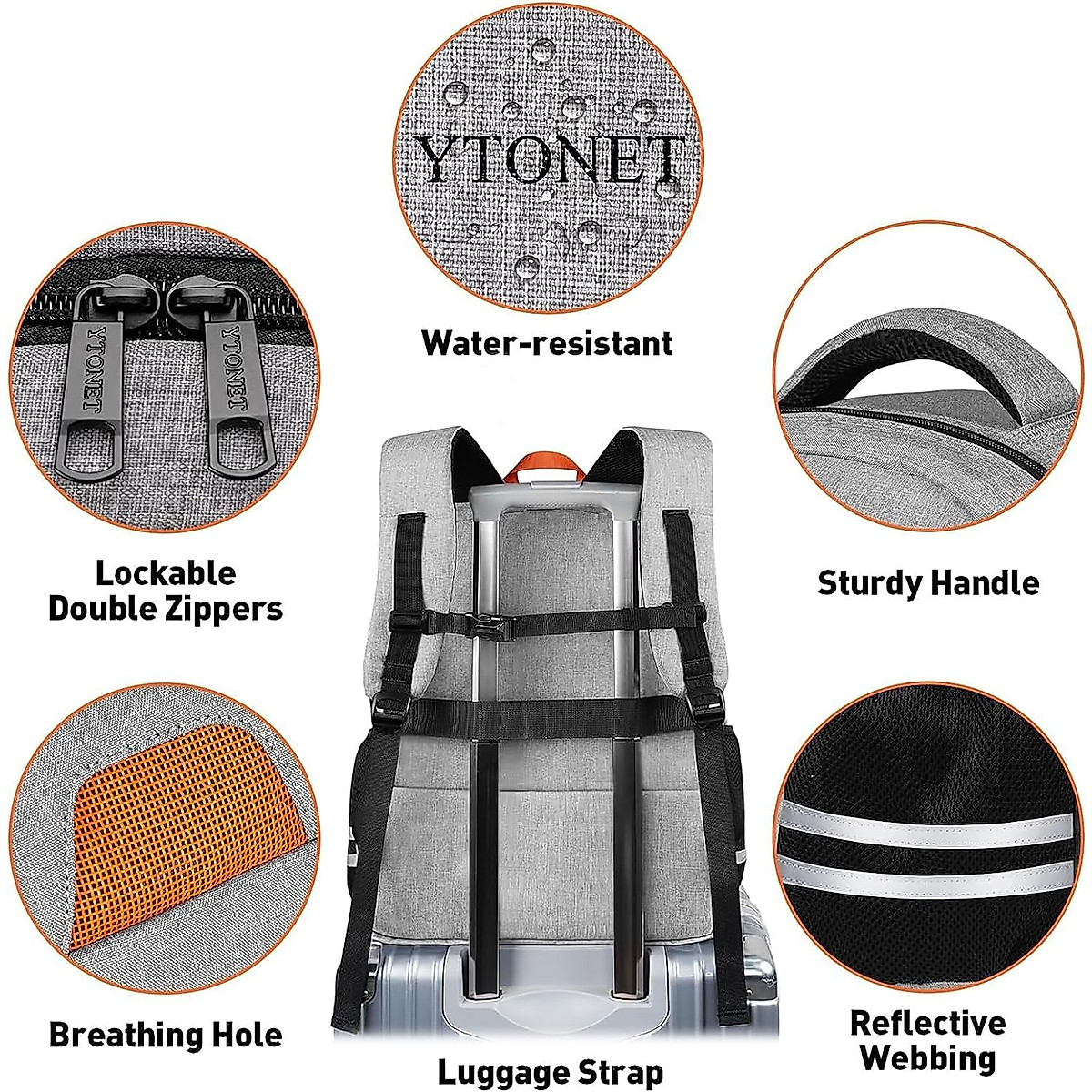 Ytonet Gym Backpack For Men Women, Travel Backpack With Shoe Compartment USB Charging Port, Water Resistant Medical Laptop Backpack Fit 15.6 Inch Notebook, Camping, Hiking, School, Grey