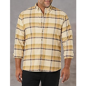 Goodthreads Men's Standard-Fit Long-Sleeve Stretch Oxford Shirt, Tan Plaid, X-Large