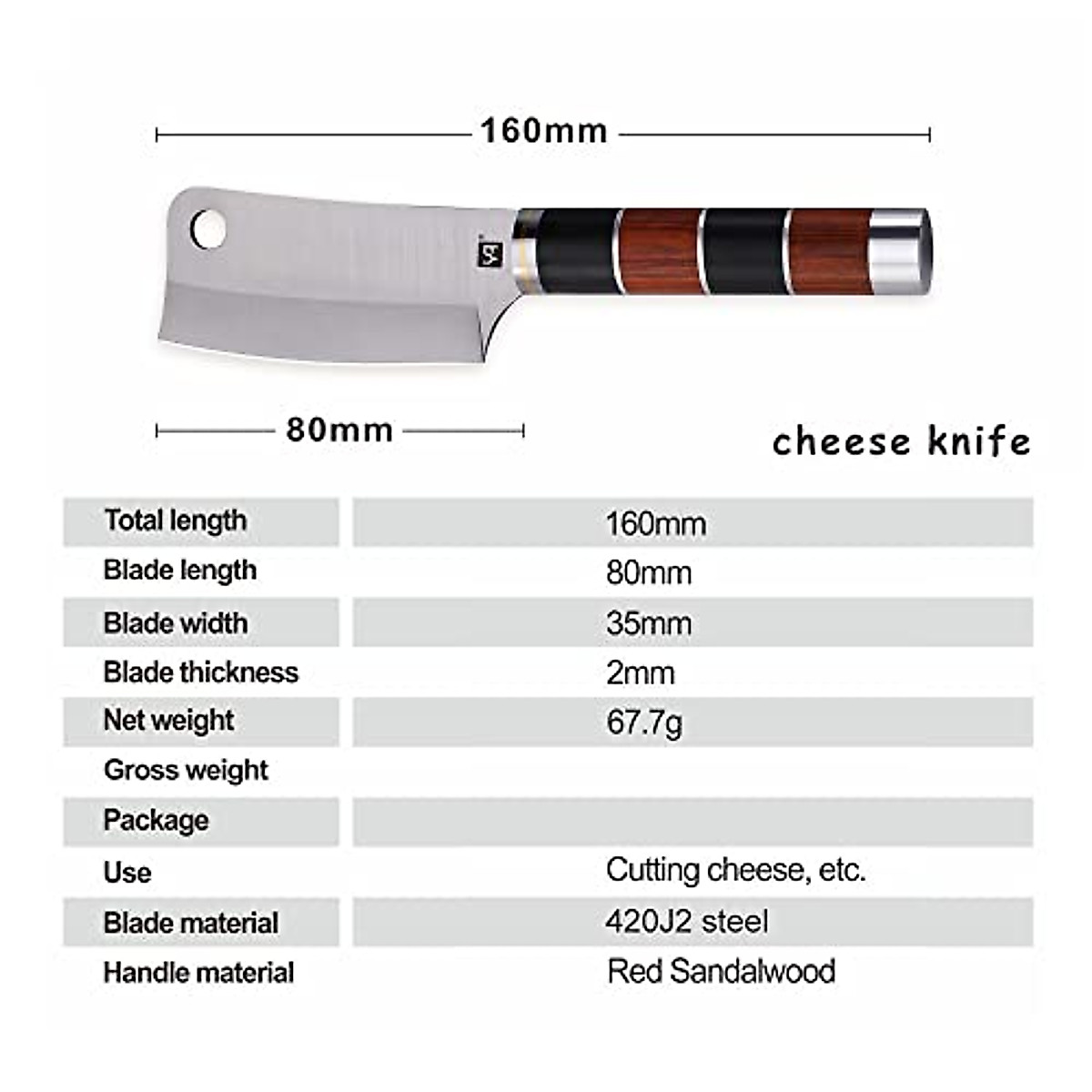 YQ Premium Cheese Knife for Charcuterie Boards,Multipurpose Cheese Cutter Cheese Cleaver,Hard Cheese Cutting Knife,3.2" Colorful Wooden Handle,Gift Box