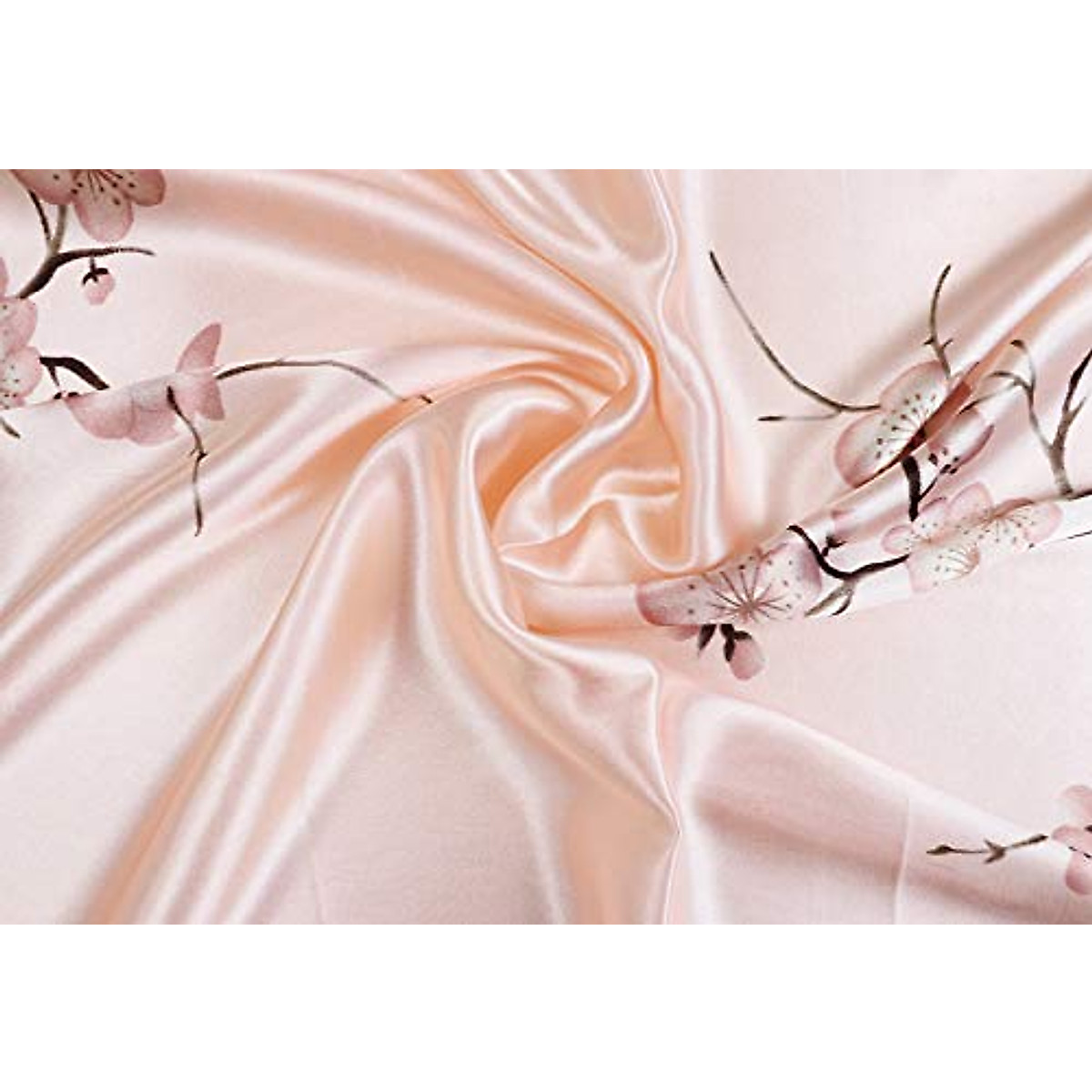vabovin Elegant 35" Women's Satin Square Silk Feeling Large Neckerchief Fashion Accessory (Pale Pink Plum Blossom)