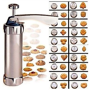 Cookie Press Maker Kit for DIY Biscuit Maker and Decoration with 8 Stainless Steel Cookie discs and 8 nozzles (Stainless Steel)