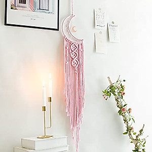 Pink Moon Dream Catcher with Light, Room and Boho Decor, Wall Decor, Gifts for Girl, Women, Bedroom Decor, Pink Décor and Gift, Birthday, Teen Girl Gifts