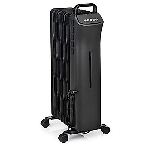 Amazon Basics Portable Digital Radiator Heater with 7 Wavy Fins and Remote Control, Black, 1500W, 9.8 x 26.5 x 13.1 in