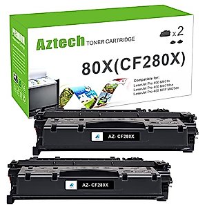 Aztech Compatible CF280X Toner Cartridge Replacement for HP 80X CF280X 80A CF280A Laserjet Pro 400 M401A M401D M401N M401DNE MFP M425DN (Black, 2-Packs)