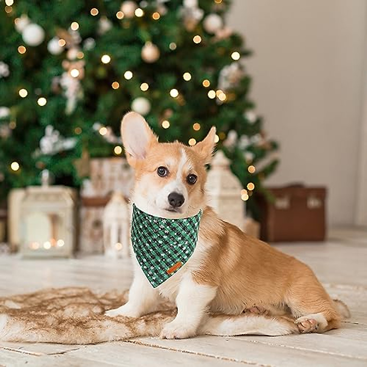 ADOGGYGO 2 Pack Dog Bandanas Christmas, Classic Plaid Snowflake Pet Scarf, Premium Durable Fabric, Multiple Sizes Offered, Christmas Bandanas for Medium Large Dogs Pets (Large, Red&Green)